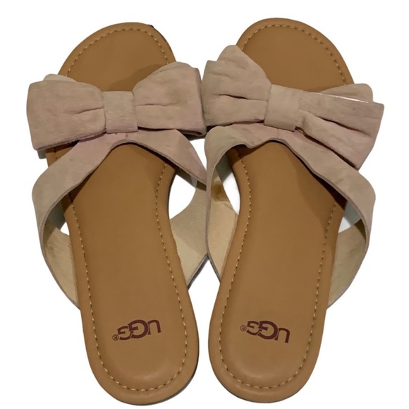 UGG | Shoes | Ugg Fonda Slide Seashell Pink Suede Bow Sandals 6 | Poshmark